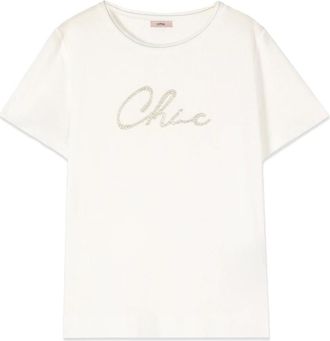 Oltre Femme, Tops, Blanc, Taille: 44 FR T-shirt avec lettrage brod&eacute;