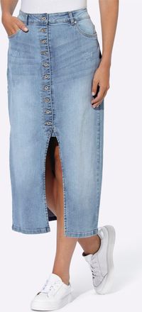Heine Jeansrock HEINE, Damen, Gr. 34, blau (blau, bleached), 98% Baumwolle, 2% Elasthan, unifarben, wadenlang, R&ouml;cke Jeansrock, Topseller