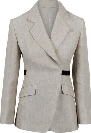 Max Mara Femme, Vestes, Beige, Taille: 40 FR Veste crois&eacute;e en toile de lin