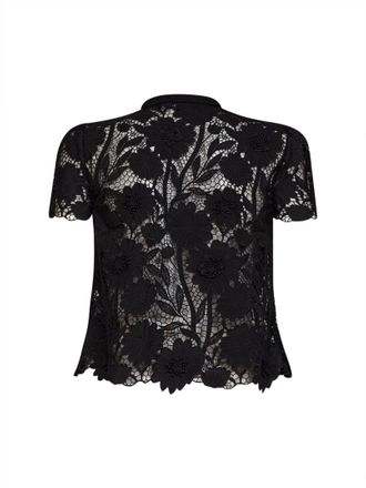 Self Portrait Womens Top Macram&eacute; Lace Tie Neck Black Polyester Cardigans Sweater