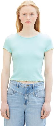 Tom Tailor Tom Tailor Denim Damen Basic Cropped Top mit Ripp, 13117 - Pastel Turquoise, XXL