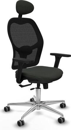 Piqueras y Crespo B&uuml;rostuhl aus schwarzem Mesh mit 3D-Armen, h&ouml;henverstellbarer Lendenwirbelst&uuml;tze und festem Kopfteil, ausgestattet mit Syncro/Traslack und injiziertem