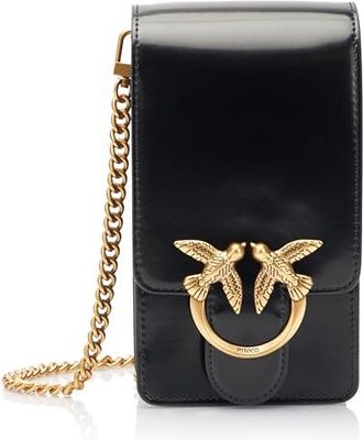 Pinko Love One Smart Cuir brossé Brillant, Accessoire de Voyage-Cache-Cou Femme, Z99q_Noir-Antique Gold, 47 EU