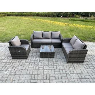 Fimous Rattan-Gartenm&ouml;bel 4 St&uuml;ck Terrassenset mit Tisch und Sofa Quadratischer Couchtisch Liegest&uuml;hle Loveseat sofa - Fimous