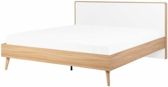 Beliani Bett Braun 160 x 200 cm Holzoptik Mit Lattenrost Weiße Kopfteil Klassisch