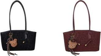 Generic Sac &agrave; bandouli&egrave;re en polyur&eacute;thane avec imprim&eacute; l&eacute;opard, sac &agrave; main d&eacute;contract&eacute;, grand sac de courses tiss&eacute; pour femme, voyage, travail, noir/rouge, 48