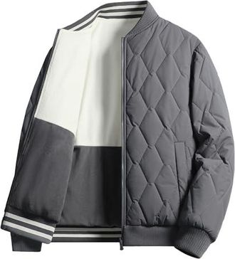 Generic Blouson bomber doubl&eacute; Sherpa pour homme - Matelass&eacute; - Chaud - R&eacute;versible - Rembourr&eacute; - Couleur unie, gris, L