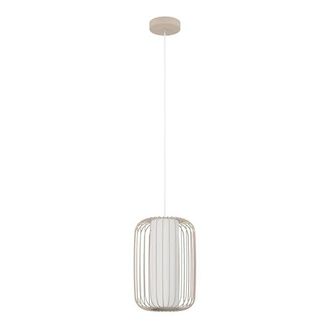 Eglo Suspension luminaire Terrarosa, lustre pour salon et salle &agrave; manger, lampe de plafond suspendue en m&eacute;tal couleur sable et tissu blanc, douille E27, &Oslash; 