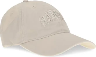 Ganni Womens Canvas Cap With Logo Egret Cotton Hats E Hairbands