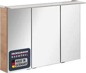 Fackelmann B.PERFEKT LED Spiegelschrank 100 cm, AST-Eiche Optik, Braun Hell, Energiesparende LED-Beleuchtung, Maße: 100x69,4x15,2 cm