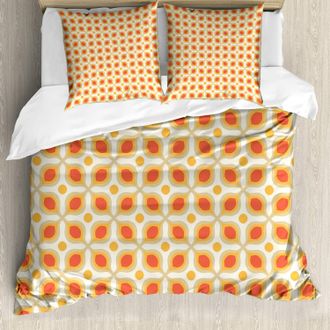 Abakuhaus Geometrisch Bettbezug Set, 70er Boho Geometric, Milbensicher Allergiker geeignet mit Kissenbez&uuml;gen, 155 cm x 200 cm - 80 x 80 cm, Orangencreme