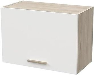 Demeyere Industrieller K&uuml;chenoberschrank mit 1 T&uuml;r - Komplettk&uuml;che Origan - Farben Mattwei&szlig; & Eiche - 60 x 30 x 42 cm