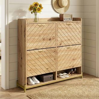 Generic Schuhschrank mit Holzoptik, 4-t&uuml;riges Schuhregal, platzsparender Flurschrank mit Metallf&uuml;&szlig;en f&uuml;r Eingangsbereich, Diele und kleine Wohnungen, 108,5 L 