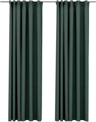 vidaXL 2X Rideaux Occultants Aspect de Lin avec Crochets Rideaux de Fenêtre Salon Salle de Séjour Chambre à Coucher Maison Intérieur Vert 140x225 cm