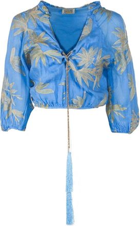 PHO Firenze Femme, Blouses et Chemises, Bleu, Taille: 38 FR Ramie Crop Top