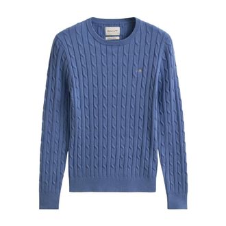 GANT Pull en coton stretch &agrave; torsades et col rond - Femme - Pulls - Bleu - Taille: 42 FR