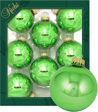 Krebs Glas Lauscha Weihnachtsdekoration/Christbaumschmuck aus Glas - Unifarbende Kugeln Jade-Limetten-Glanz - Menge: 8 Stück - Farbe: Jadegrün - Größe: ca. 7 cm