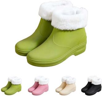 Generic Bottes de pluie &agrave; enfiler pour femme - Bottes Chelsea chaudes avec doublure en peluche - Chaussures dhiver antid&eacute;rapantes et imperm&eacute;ables pour le trav