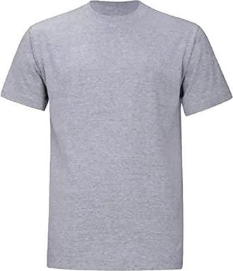 Generic Chemise dété à manches courtes en coton pour homme, coupe classique, haut uni, surdimensionné, col rond, t-shirt basique athlétique ample, gris, XL