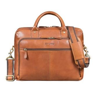 STILORD Jerome Sacoche daffaires Cuir Homme Grande Sacoche Professionnelle Bandouli&egrave;re pour Ordinateur 15,6 Pouces | Cartable Business Cuir Veritable Cognac