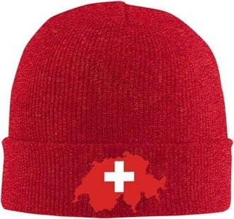 Generic Suisse Carte du Drapeau Suisse Femme Homme Bonnet De Trawler Confortable Bonnets Hiver Classique Skull Cap pour Ski Sport Casque Moto