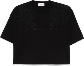 Elisabetta Franchi Femme, Tops, Noir, Taille: 42 FR Embroidered T-Shirt