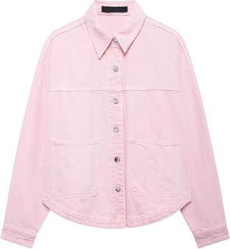 Generic Veste en jean surdimensionn&eacute;e &agrave; manches longues boutonn&eacute;e pour femme, rose, XS