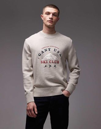 GANT Sweatshirt in Creme mit aufgesticktem Ski Club-Grafikmotiv auf der Brust-Neutral