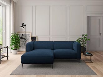 Studio Copenhagen home24 Ecksofa 1,5-Sitzer mit Longchair Blau/Dunkelblau Samt Shyla 211 x 74 x 148cm Longchair davorstehend links Modern
