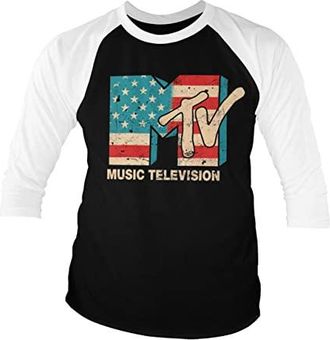 Giesswein Officiellement sous Licence Distressed USA-Flag Baseball 3/4 Manches T-Shirt (Blanc-Noir), L