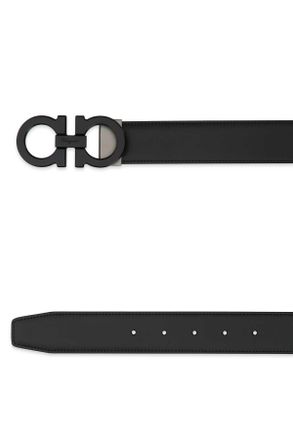 Ferragamo Mens Black Leather Reversibile Belt Nerobluemarine Cinture