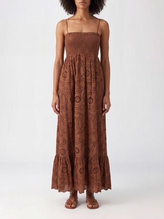 MC2 Saint Barth Ausgestelltes langes Kleid aus Broderie Anglaise mit eckigem Ausschnitt