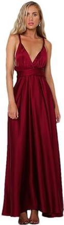 Jamron Femme El&eacute;gant Col en V Profond Robe Satin de Soir&eacute;e Multi Way Robe Portefeuille Robe de Bal Maxi Longue Bourgogne SN0703227 S