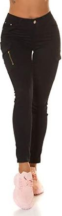 Koucla Jean skinny uni cargo taille haute avec fermeture éclair décorative 40, Noir