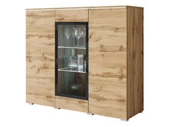 Mirjan24 Kommode Doppo 120 mit 3 T&uuml;ren, Sideboard, Anrichte, 120x104x40 cm, Highboard, Mehrzweckschrank, Wohnzimmer (Wotan, mit LED Beleuchtung)
