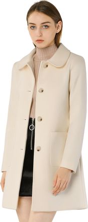 Allegra K Damen Winter Einreiher Peter Pan Kragen Outwear Trenchcoat Medium Creme Wei&szlig;, Cremewei&szlig;, M