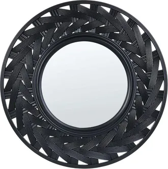Beliani Beliani - Miroir Mural Rond &agrave; Suspendre Design Moderne Noir Large Cadre Tress&eacute; Tierga