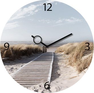 Eurographics Wanduhr aus Glas, rund, Morning Walk, Steg am Strand, 30x30 cm von Eurographics