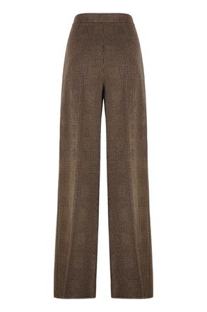 Max Mara Womens Wool And Cotton Jersey Pants With Prince Of Wales Motif Brown Wide-Leg Trousers