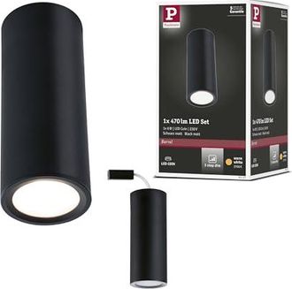 Paulmann 93107 LED Deckenleuchte Barrel rund 6W 470lm dimmbar 100&deg; 3-Step-Dim 60mm Schwarz matt Metall 2700K Aufbauleuchte inkl. wechselbarem LED-Coin
