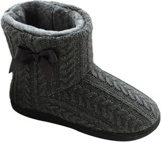 Hemobllo Bottines Intérieur Femme Hiver Chaudes Semelle Antidérapante Épaisse Confortables et Respirantes pour Maison Gris