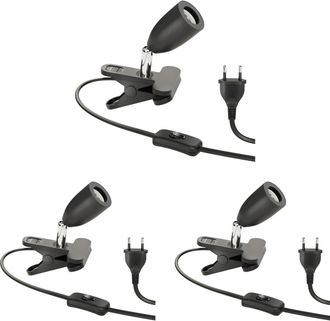 LEDs Com 3 Stück Klemmleuchte LIK, Schalter, schwarz matt, 1x E27 max. 60W