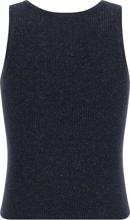 Brunello Cucinelli Sparkling Ribbed Cashmere Tank Top - Charcoal