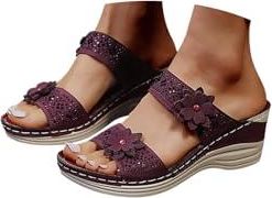 Generic Sandales orthop&eacute;diques compens&eacute;es pour femme - Sandales larges pour femme - Sandales et sandales compens&eacute;es &agrave; bout ouvert pour femme, c rouge, 38.5 EU