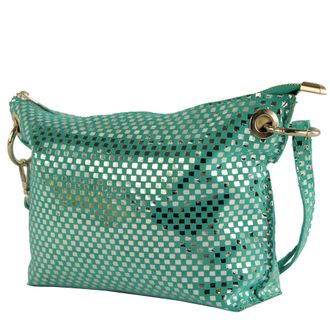 modamoda.de T252 - ital. Umh&auml;ngetasche Small aus Wildleder, Farbe:T&uuml;rkisblau/Silber