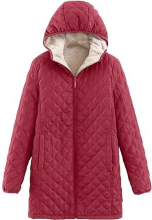 Generic Vestes dhiver 2026 pour femmes, manteau &agrave; capuche doubl&eacute; en polaire &agrave; manches longues, v&ecirc;tements dext&eacute;rieur mi-longs, veste chaude et confortable pour