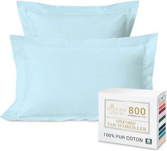 Pizuna Luxueux Set de 2 Taies doreiller 50x75 cm Bleu b&eacute;b&eacute;, 100% Coton Longue Tige 800 Fils Armure Satin Taies doreiller Douces 50x75 en Coton (Bleu b&eacute;b&eacute; tai