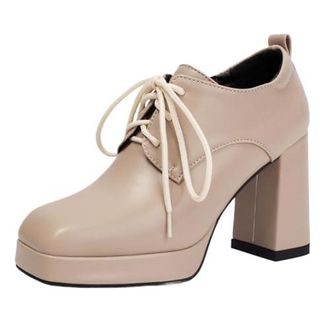 SJJH Chaussures &agrave; plateforme pour femme - Talon bloc de 9,5 cm - Lacets avec embout carr&eacute; et plateau de 2 cm - Semelle antid&eacute;rapante pour f&ecirc;te et travail, 