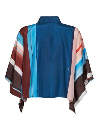 Fendi Womens Cropped Silk Shirt Venetian Stripes Multicolour