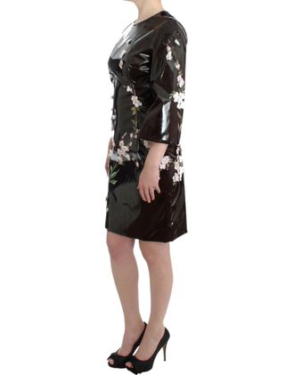 Dolce & Gabbana Womens Black Patent Floral Handpainted Dress Acetate